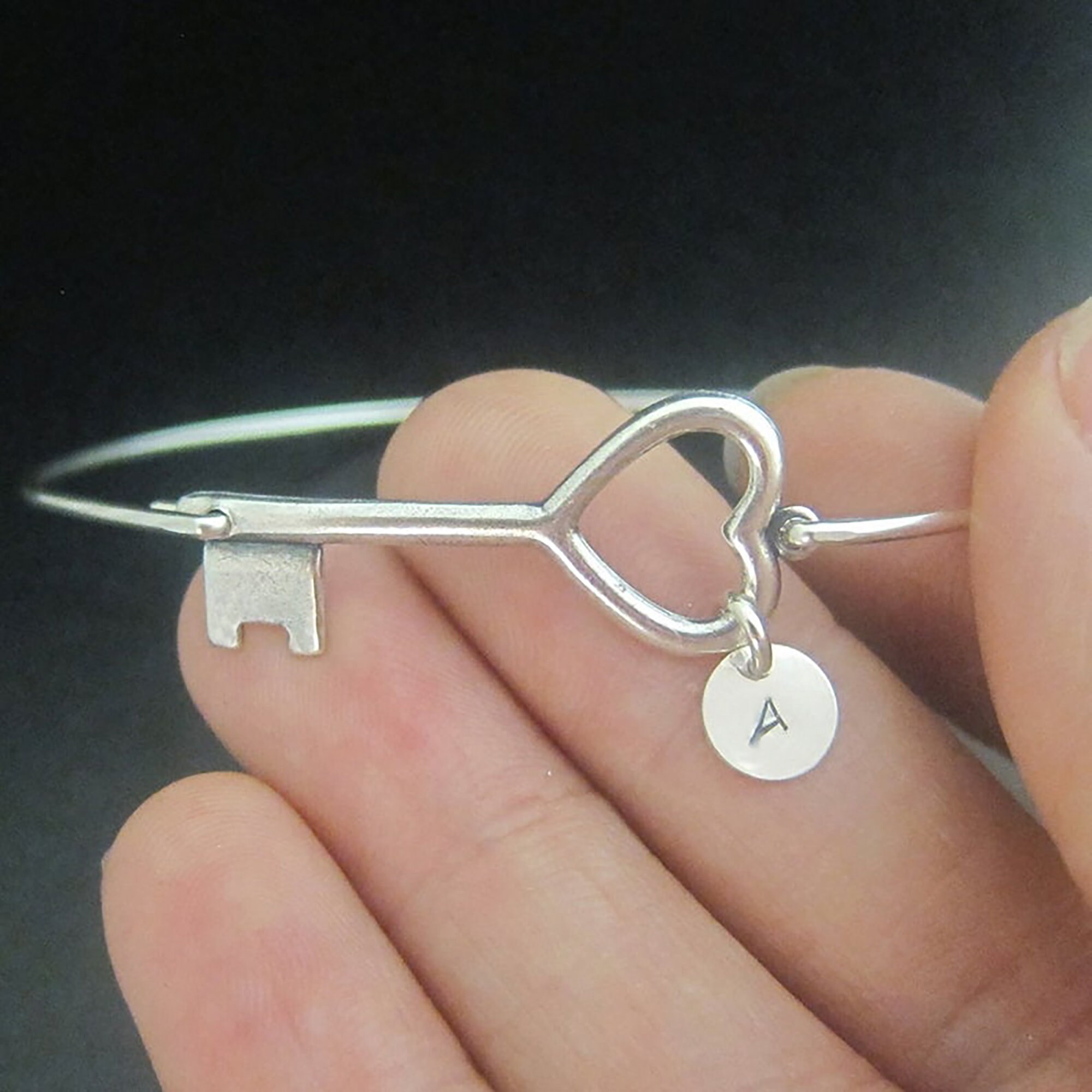 Personalized Key Bracelet Heart Key Monogram Bracelet Monogram Key ...