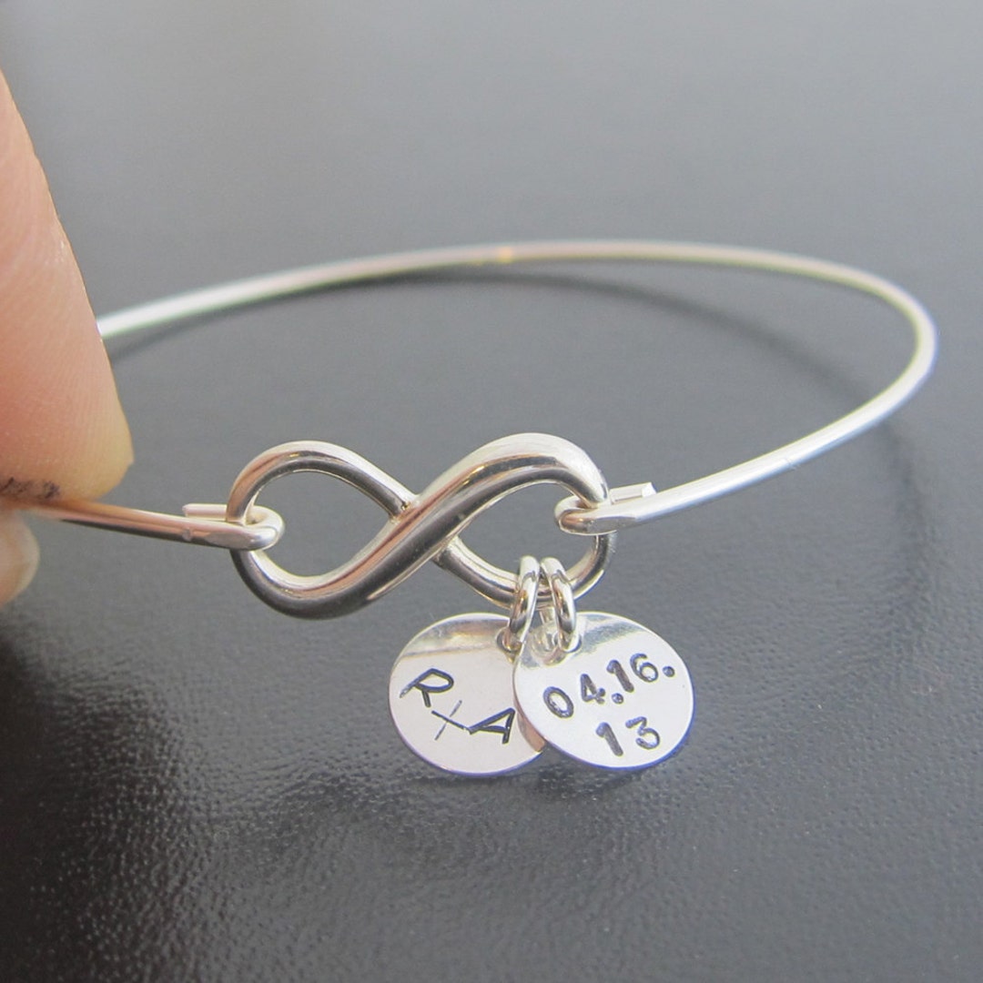 Sterling Silver Infinity Bracelet Wedding Date Bracelet Initials of ...