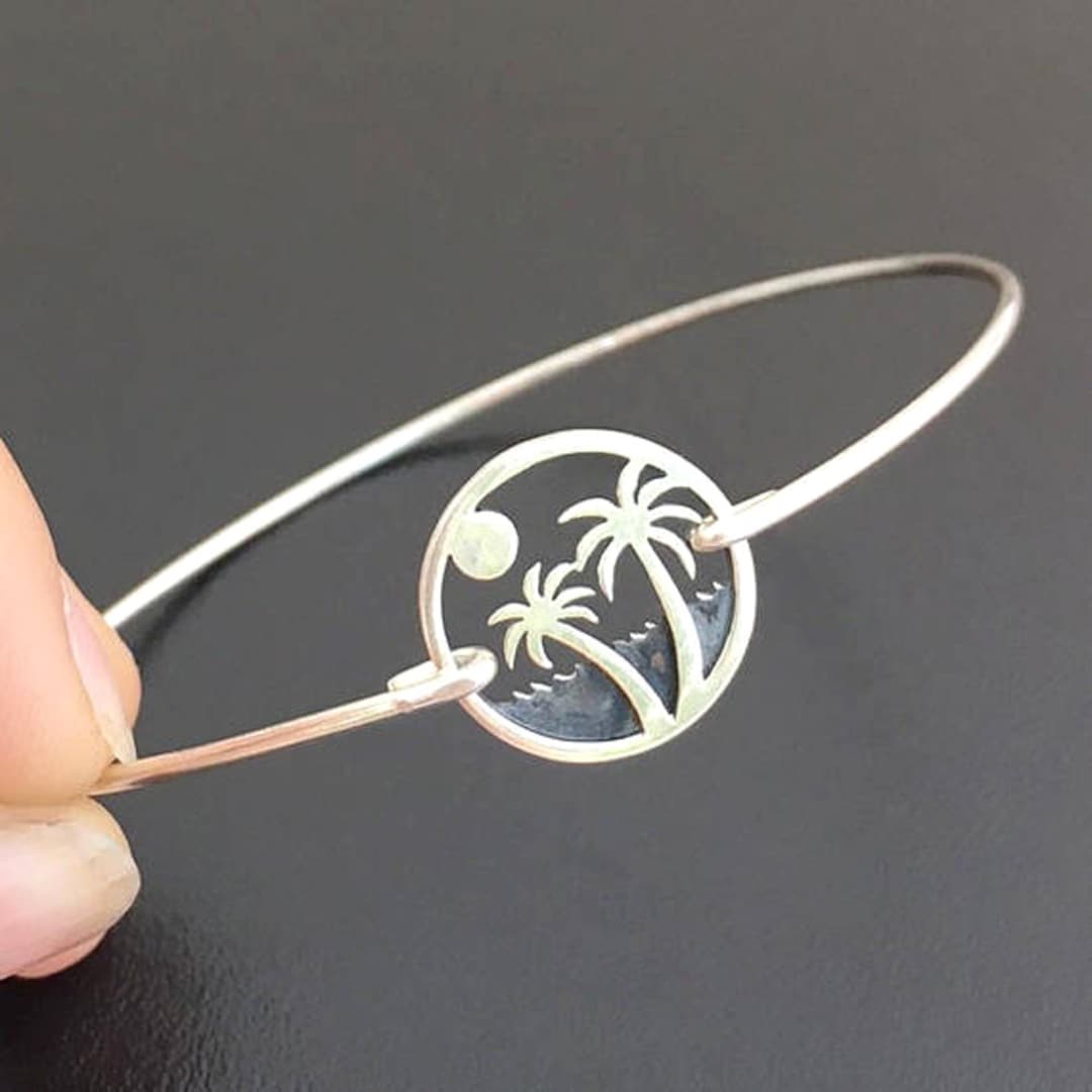 Palm Tree Bracelet Sterling Silver Palm Tree Jewelry Tropical Ocean ...