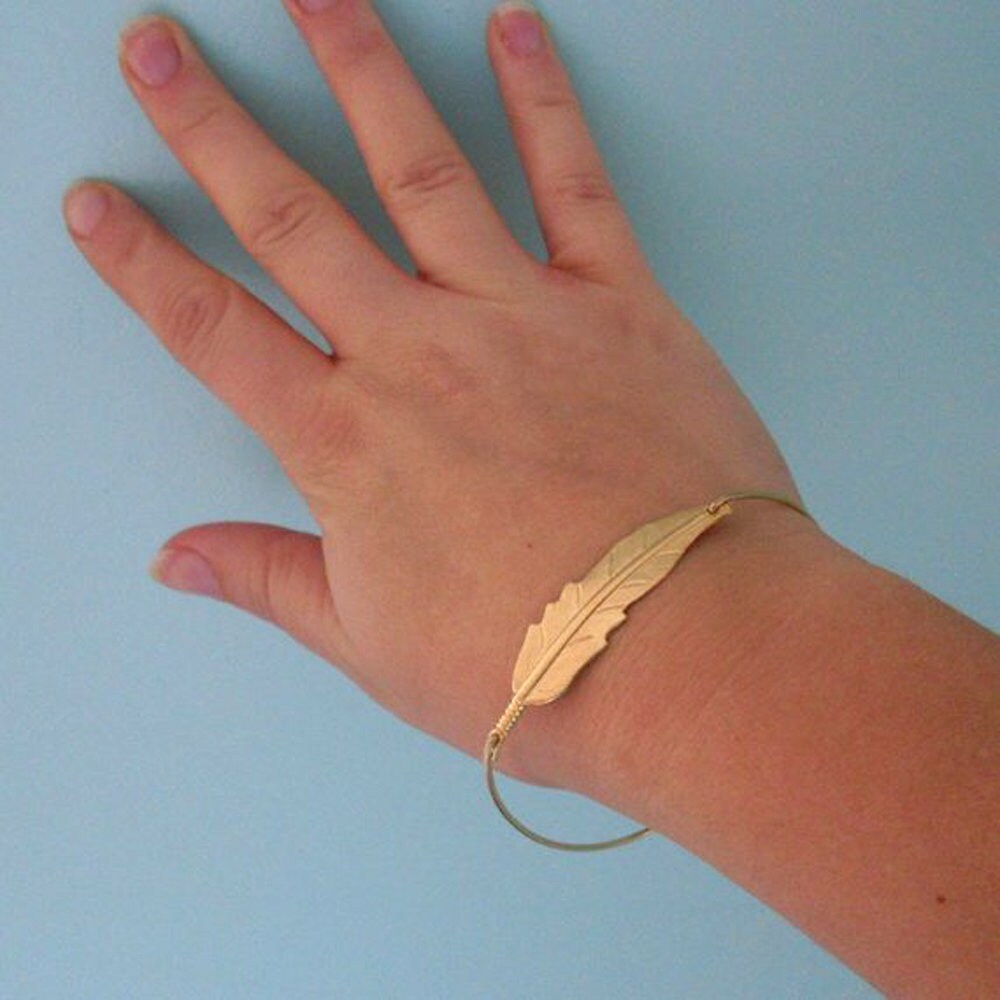 Feather Bracelet for Women Gold Tone Feather Jewelry Boho | Etsy
