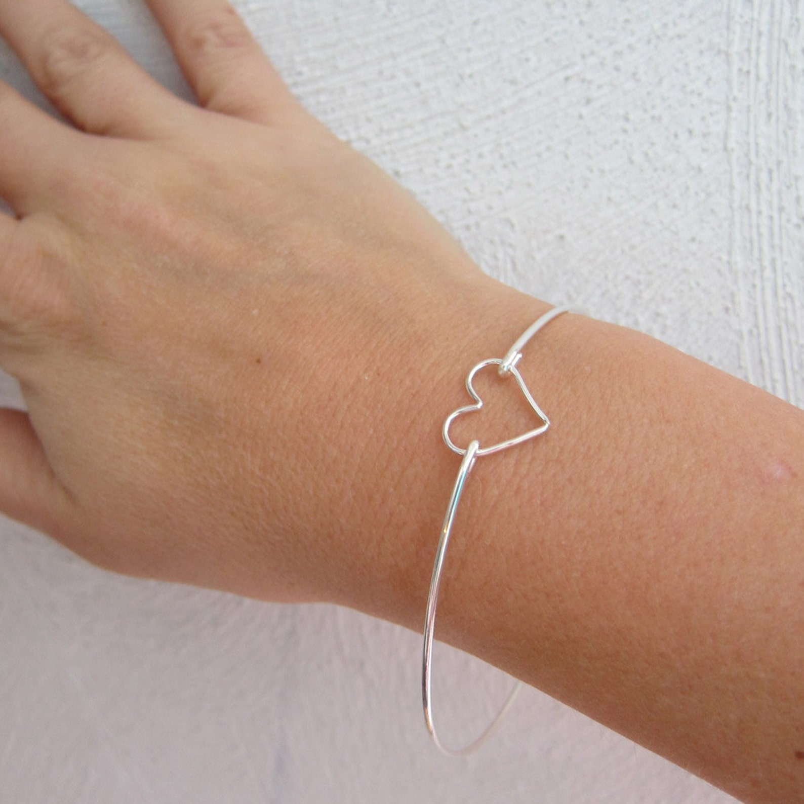 Sterling Silver Heart Bracelet Sterling Silver Heart Bangle | Etsy