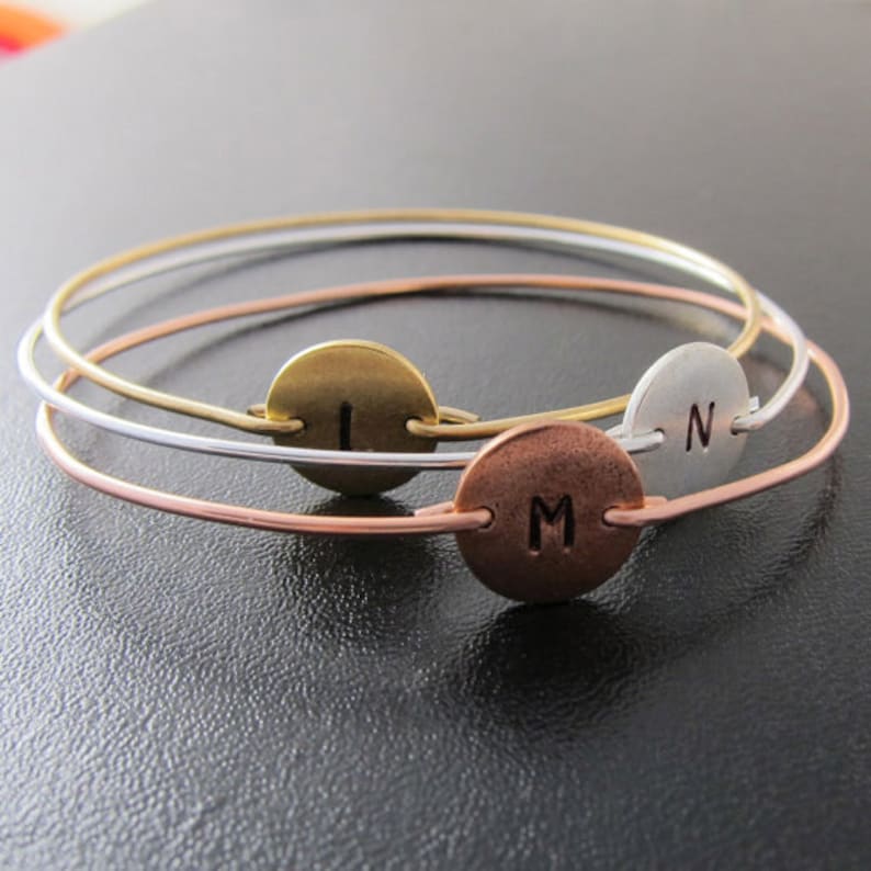 3 Initial Monogram Bracelet Set, Monogram Initial Bracelets, Gold, Silver, Copper, 3 Initial ...