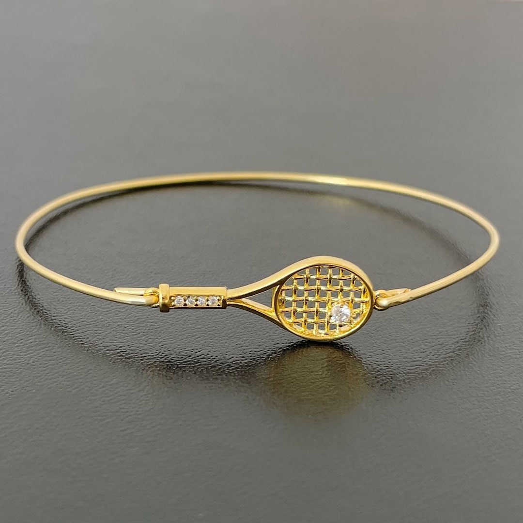Tennis Bangle Bracelet Tennis Racket Charm 24k Gold Plated W/ - Etsy