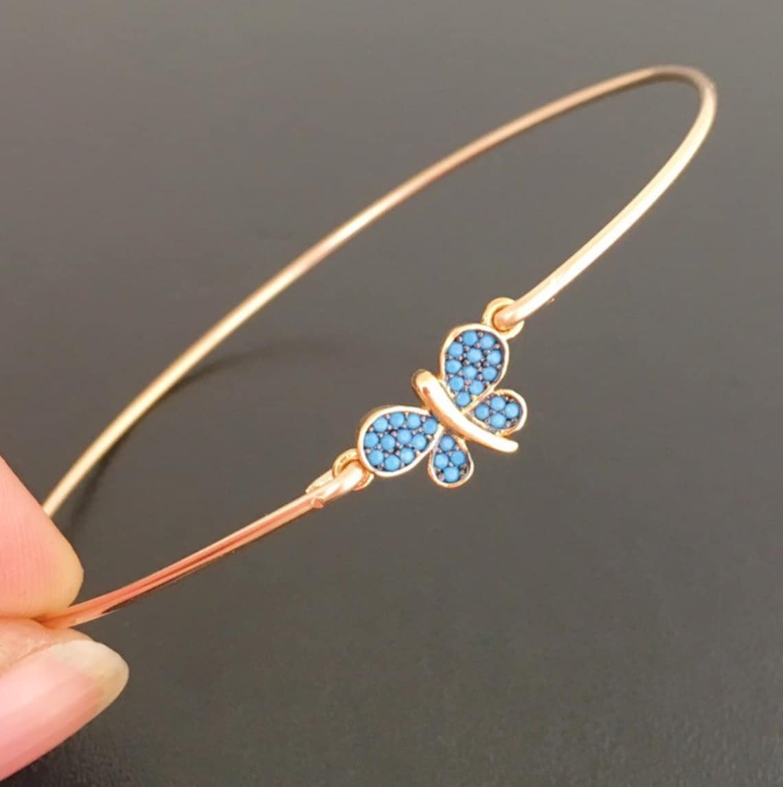 Butterfly Bracelet Blue Butterfly Jewelry Butterfly Bangle | Etsy