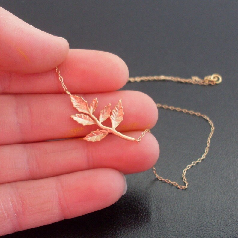 Autumn Leaf Necklace Gold Plated Leaf Charm Branch Necklace Nature ...