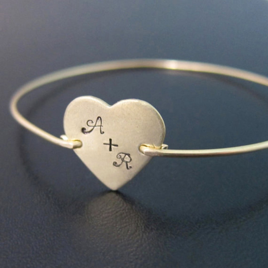 Heart Bracelet Personalized Couples Initials One Year Anniversary Gift ...