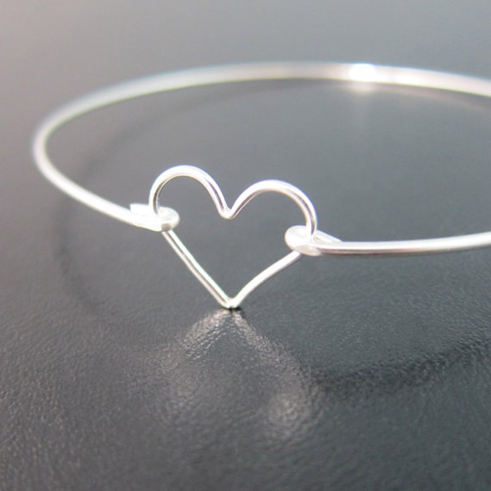 Sterling Silver Heart Bracelet Sterling Silver Heart Bangle - Etsy