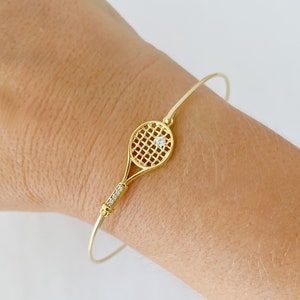 Tennis Bangle Bracelet Tennis Racket Charm 24k Gold Plated Rhinestone ...