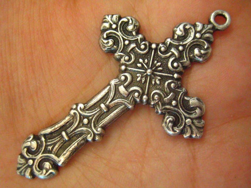 1 PC Highly Detailed Cross Pendant Oxidized Silver Plated 60mm - Etsy