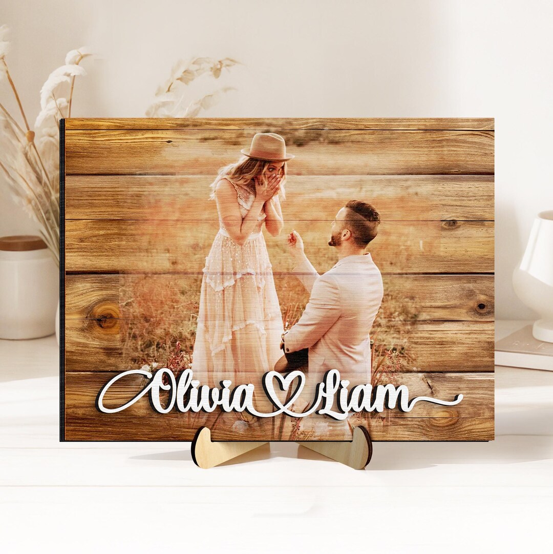 Custom Engaged Photo Frame,anniversary Couple Wedding,newlywed Wooden ...