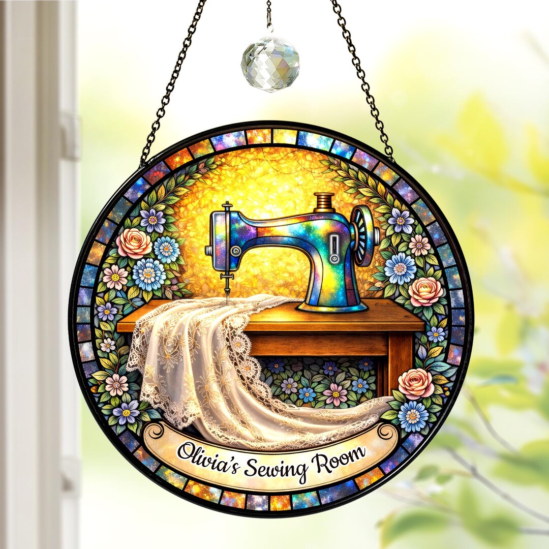 Custom Sewing Machine Stained Glass Suncatcher,quilter Decor Gift for ...