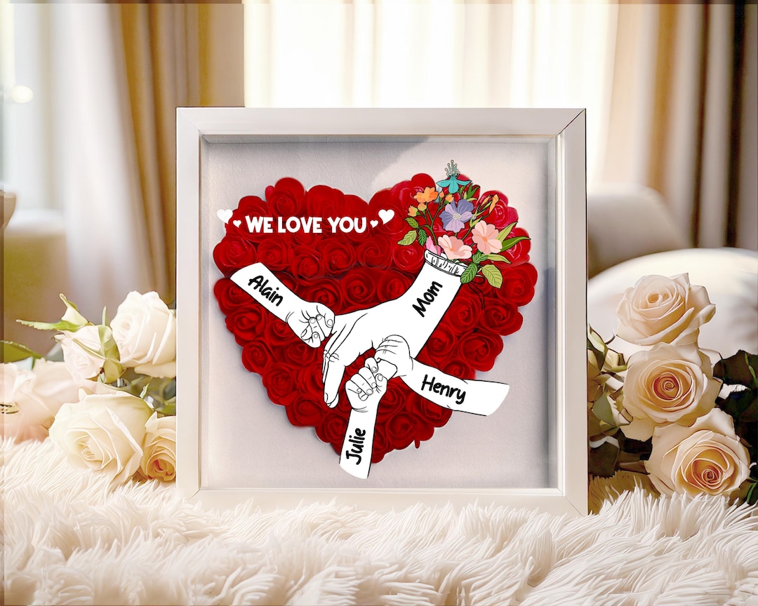 Personalized Flower Shadow Box for Mom Gift,handprints Mom Heart Flower ...