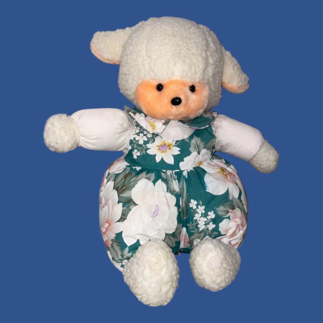 Sheep Lamb Stuffed Animal Plush Cream Sherpa Texture Floral Outfit ...