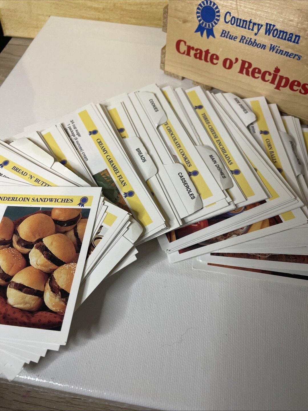 Vintage Country Woman Blue Ribbon Winners Crate O' Recipe Cards Wood ...