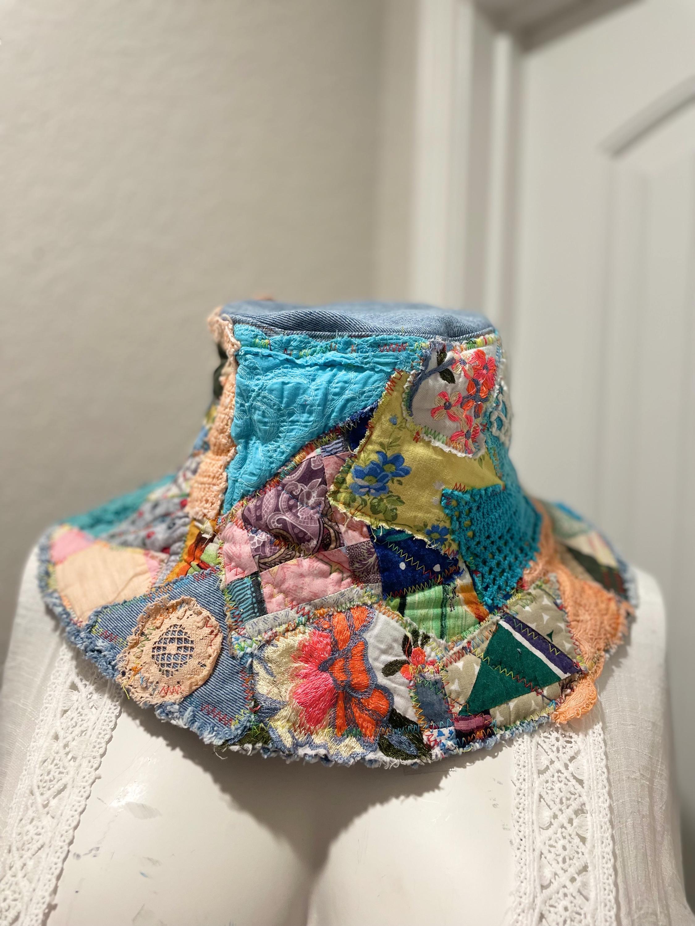 Scrappy Bucket Hat Quilted Handmade Cottagecore Boho Upcycled Hippie ...