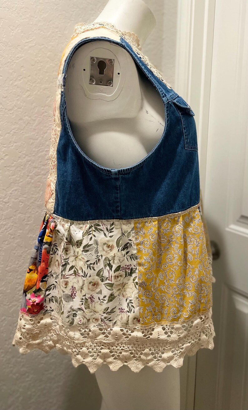 Upcycled Vintage Quilt & Denim Vest Duster Boho Cottagecore Plus Size ...