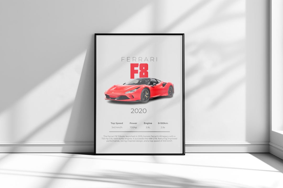 Ferrari F8 Printable Poster, Car Poster, Super Car, Sportscar, Wall Art ...