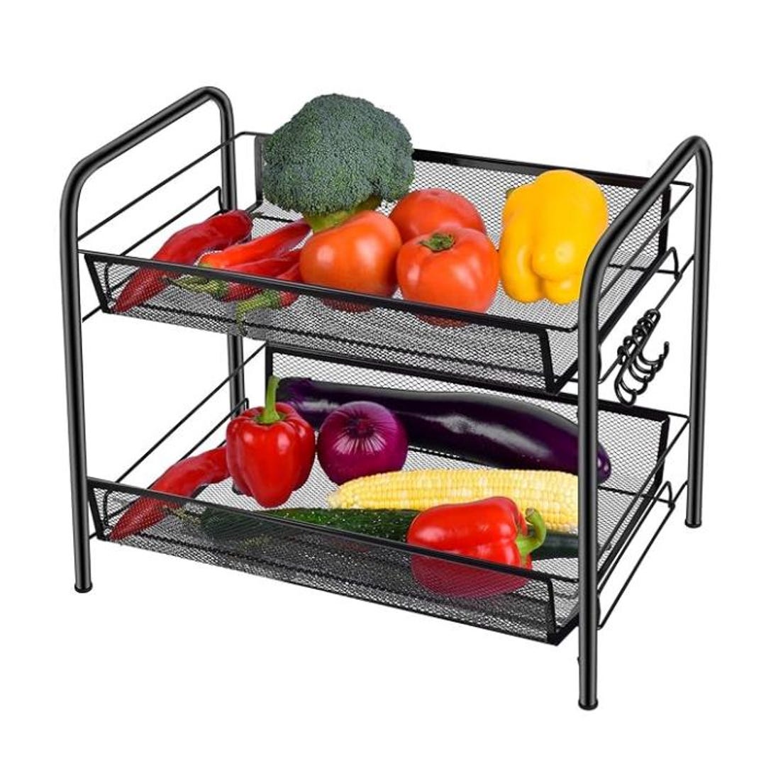 2 Tier Metal Mesh Rack Multifunction Shelving Unit, Household Kitchen ...