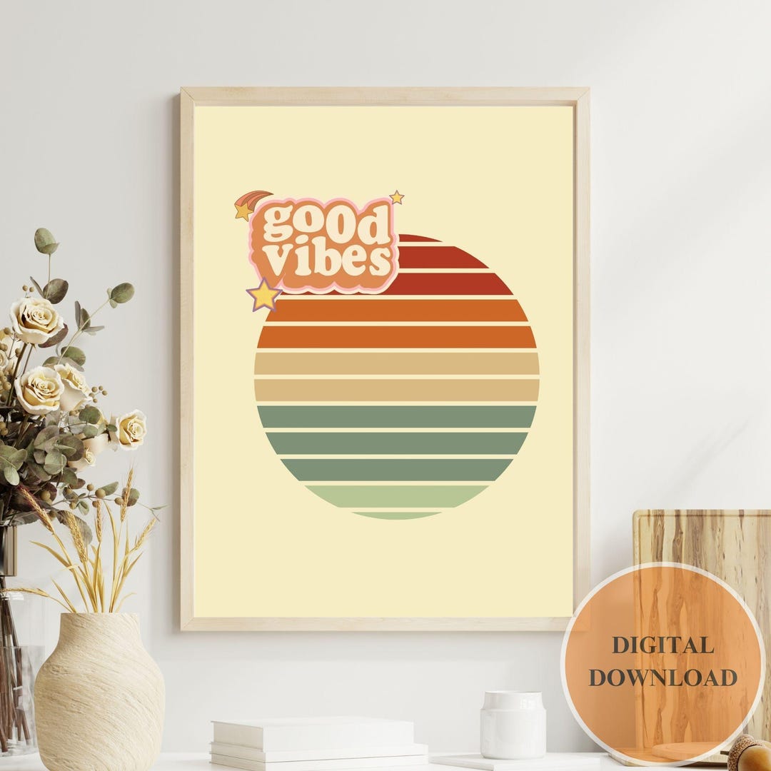 Good Vibes Retro Wall Art, Vintage Style Mood Poster (PDF) - Etsy