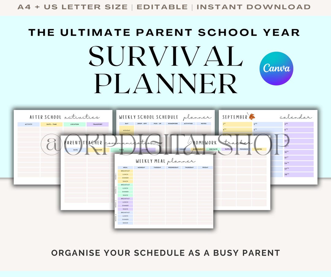 Parent School Planner: Editable Canva & Printable PDF Organizer - Etsy