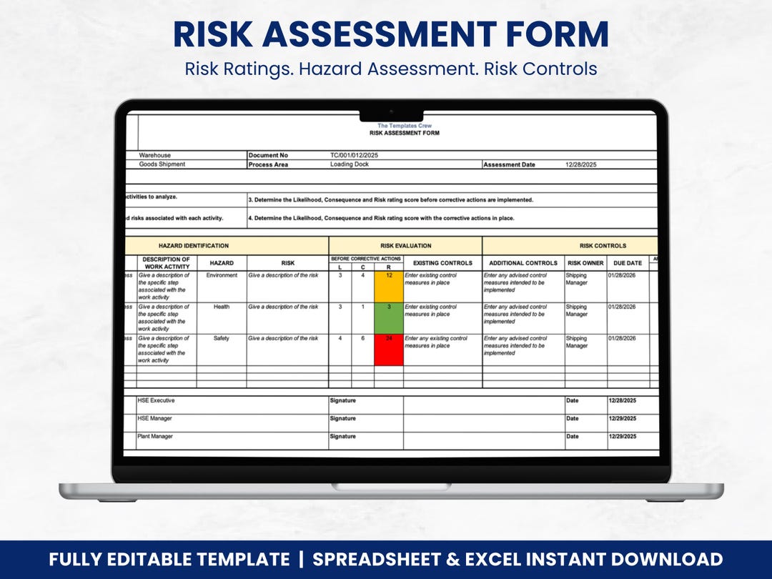 Editable Risk Assessment Form Ms Excel Template | Risk Management ...
