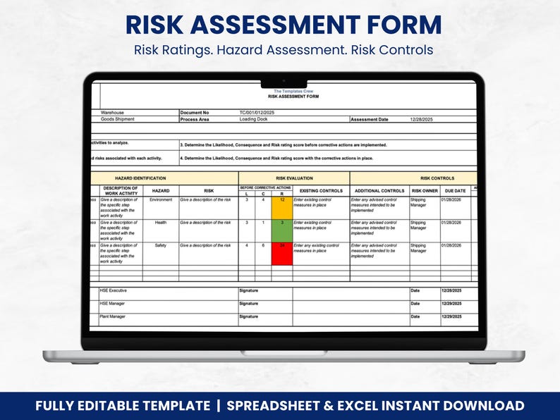 Risk Assessment Form | Editable Ms Excel Template | Risk Management ...