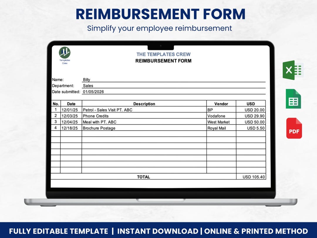Employee Expense Reimbursement Form Template PDF Excel | Online Printed ...