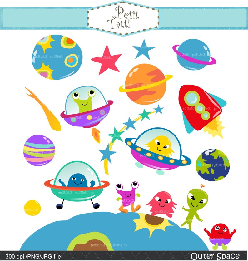 ON SALE Outer Space Clip Art - UFO Clip Art, Kids Space Clip Art, Alien ...