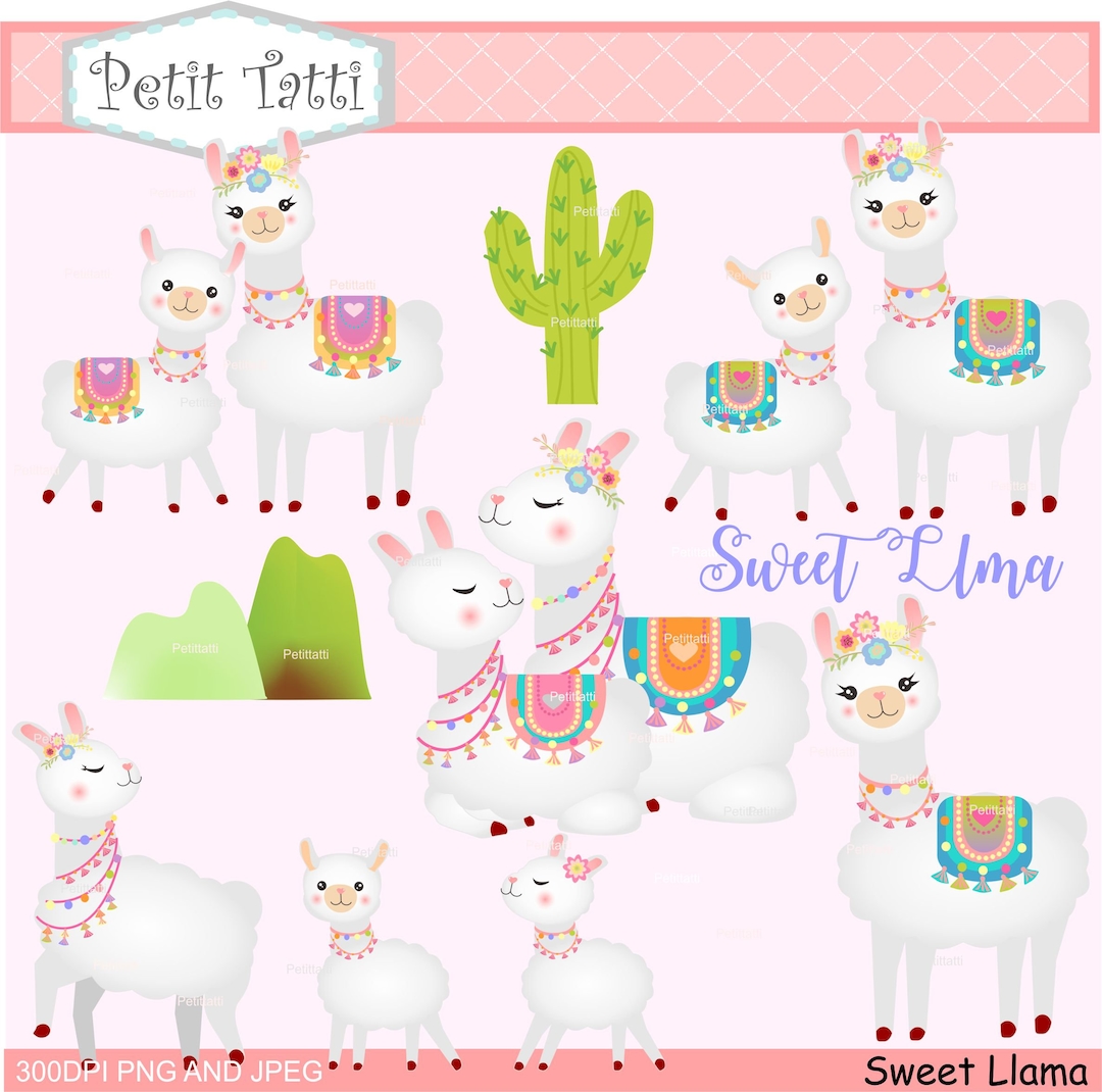 ON SALE Alpaca Llama Animal Clipart, Mother Baby Clip Art, Clip Art ...