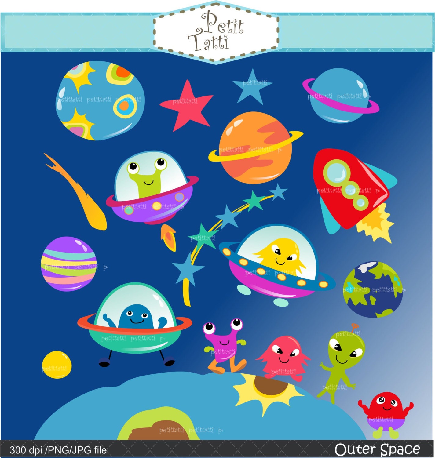 ON SALE Outer Space Clip Art - UFO Clip Art, Kids Space Clip Art, Alien ...