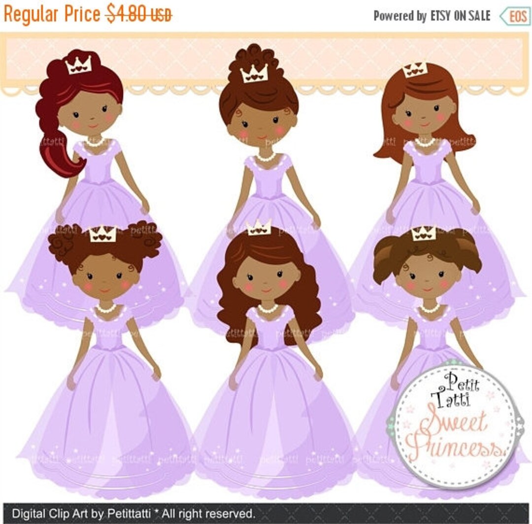 ON SALE African American Princess Clip Art // Brown Afro Braids ...