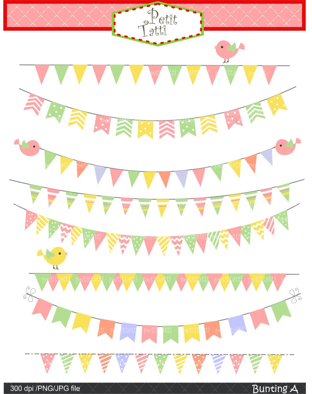 ON SALE Bunting Digital Clip Art ,flags Banner Clip Art, Invitations ...