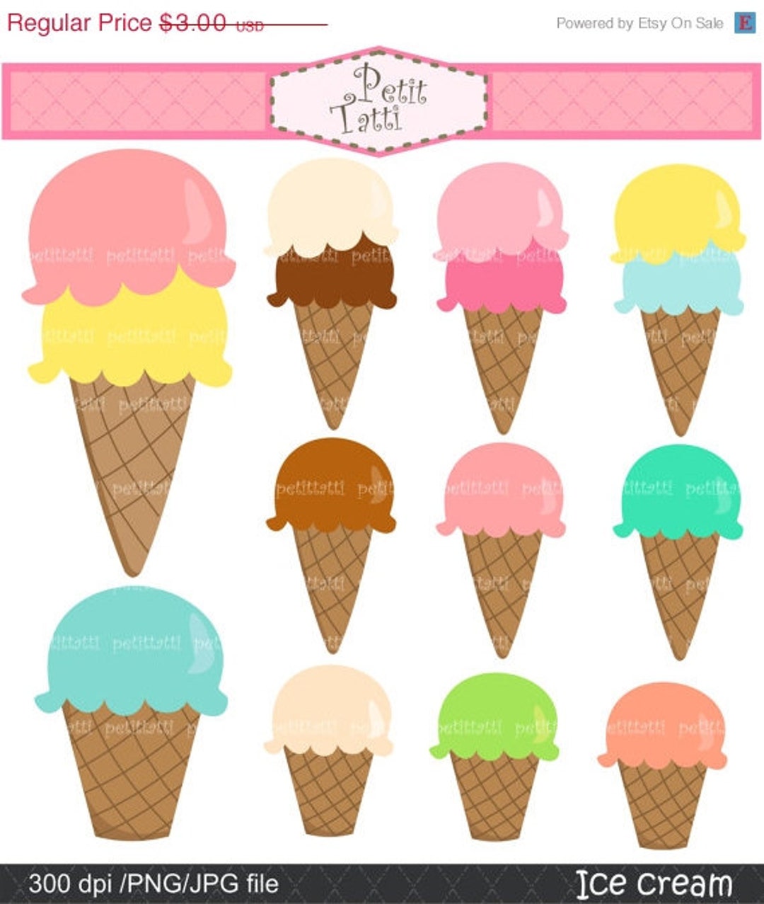 ON SALE Ice Cream Clipart - Digital Clip Art for All Use- Ice Cream ...
