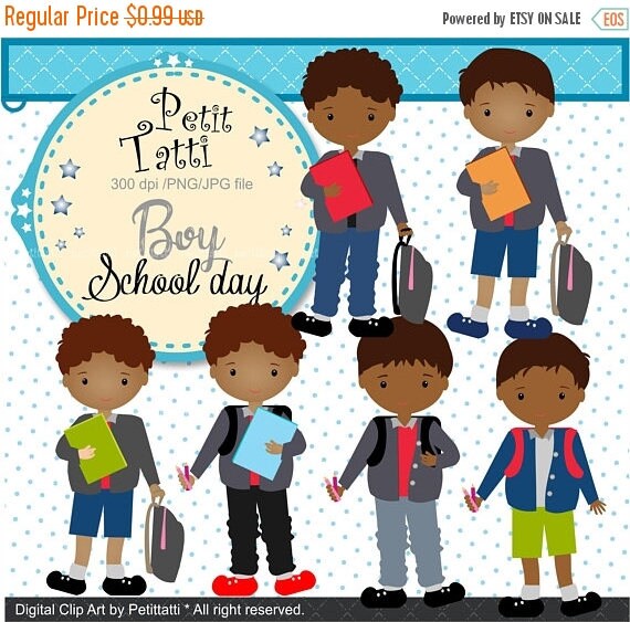 ON SALE African American Boy Students Clip Art _ Back to | Etsy