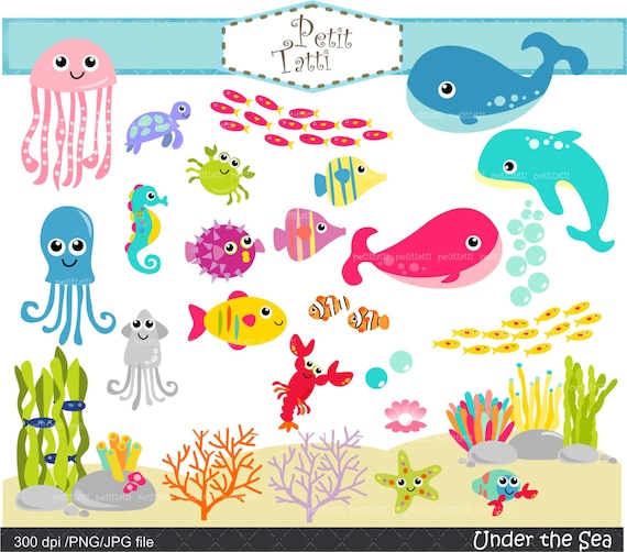 ON SALE Under the sea Clip Art . Fish Clip Art sea shell | Etsy