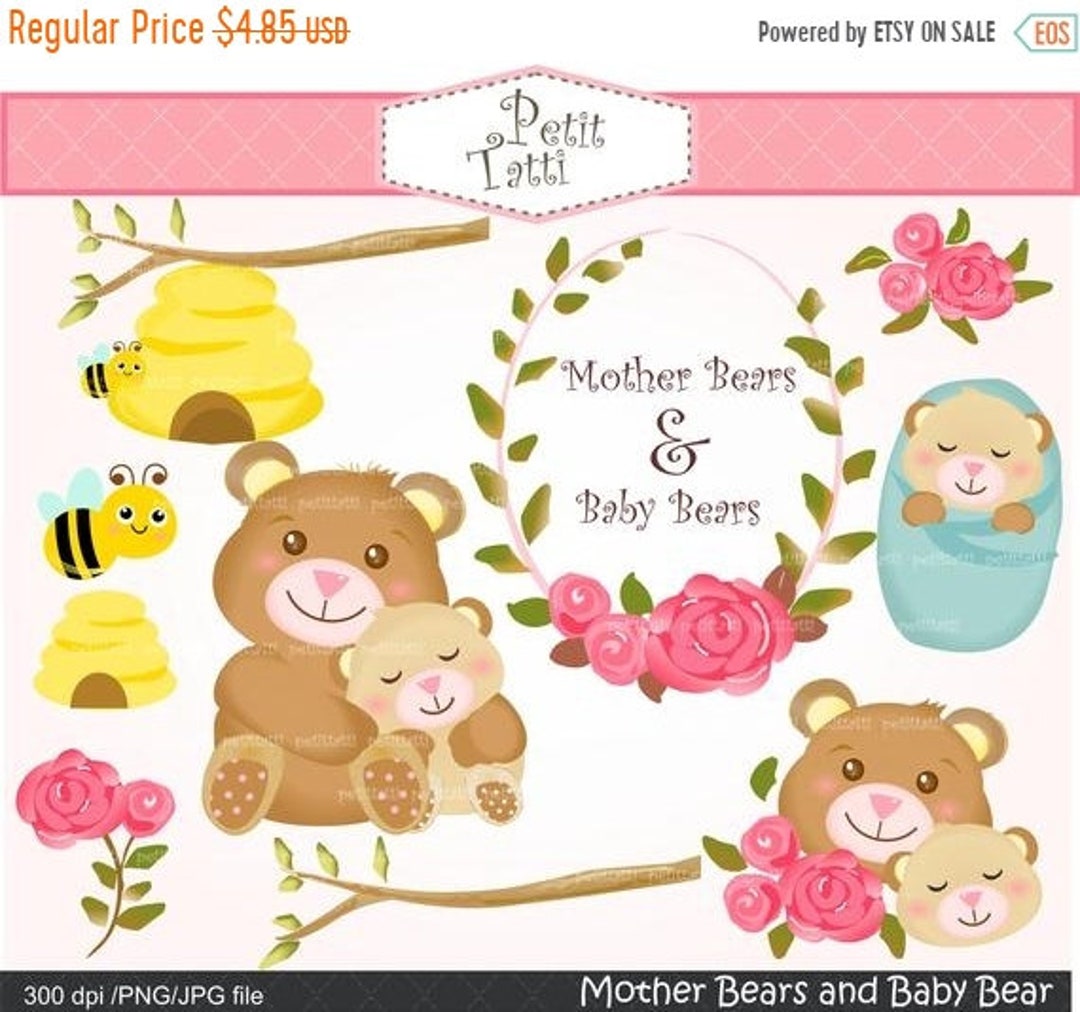 ON SALE Bear Mother and Baby Bears Clip Art, Bears Clip Art, Mother's ...