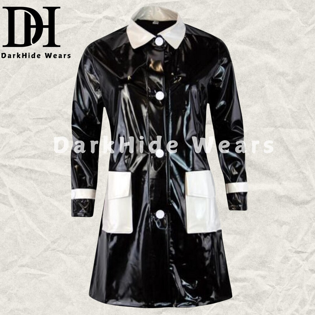 Handcrafted Stylish Black Women's PVC Vinyl Long Coat | Shiny ...