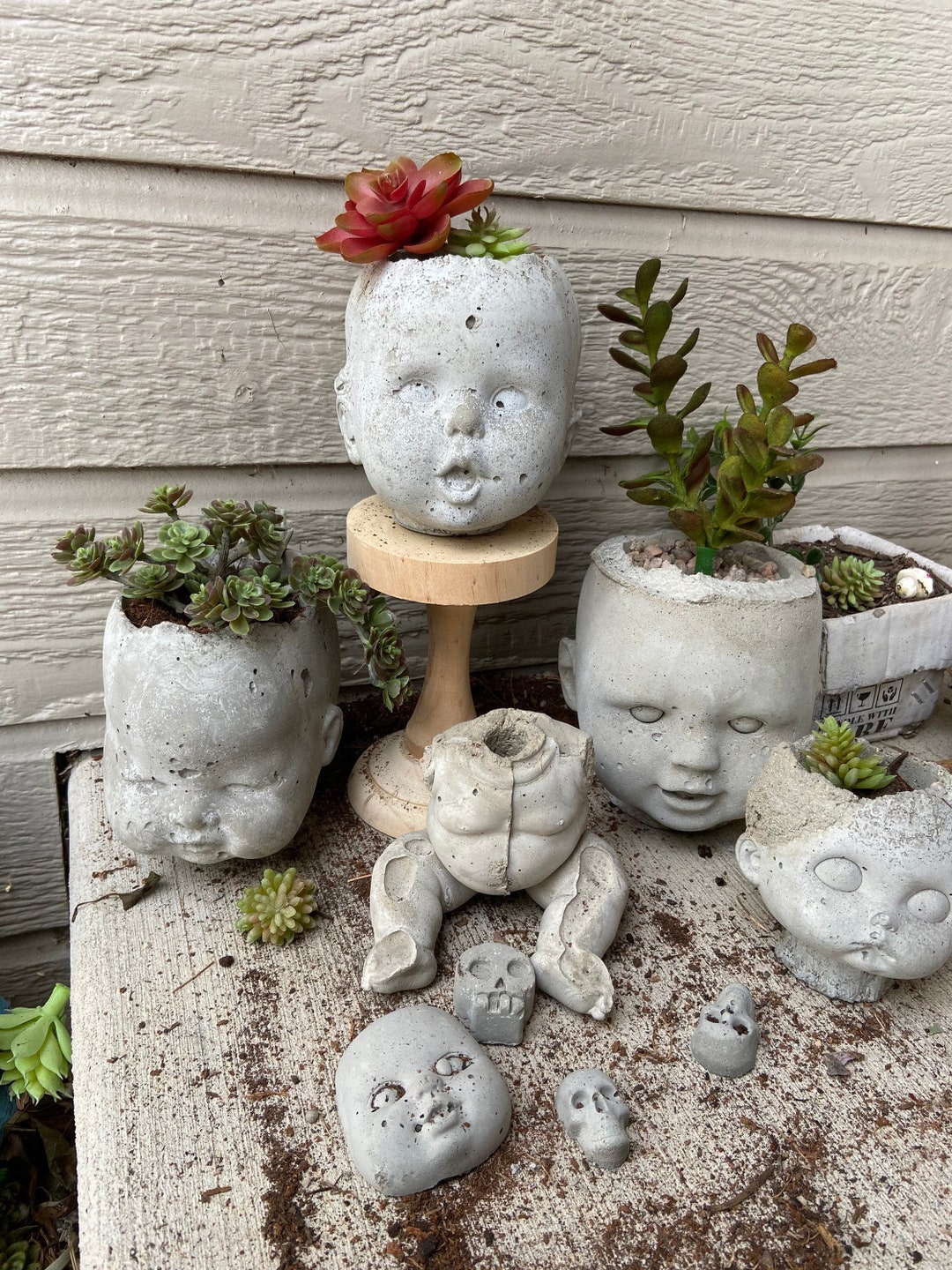 Concrete Baby Doll Head Planter: "kimby" Garden Pot With Drainage - Etsy