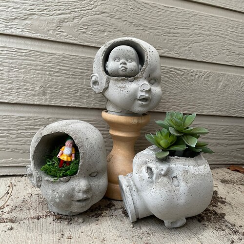 1 Concrete Baby Doll Head Planter Decoration Garden Plant - Etsy