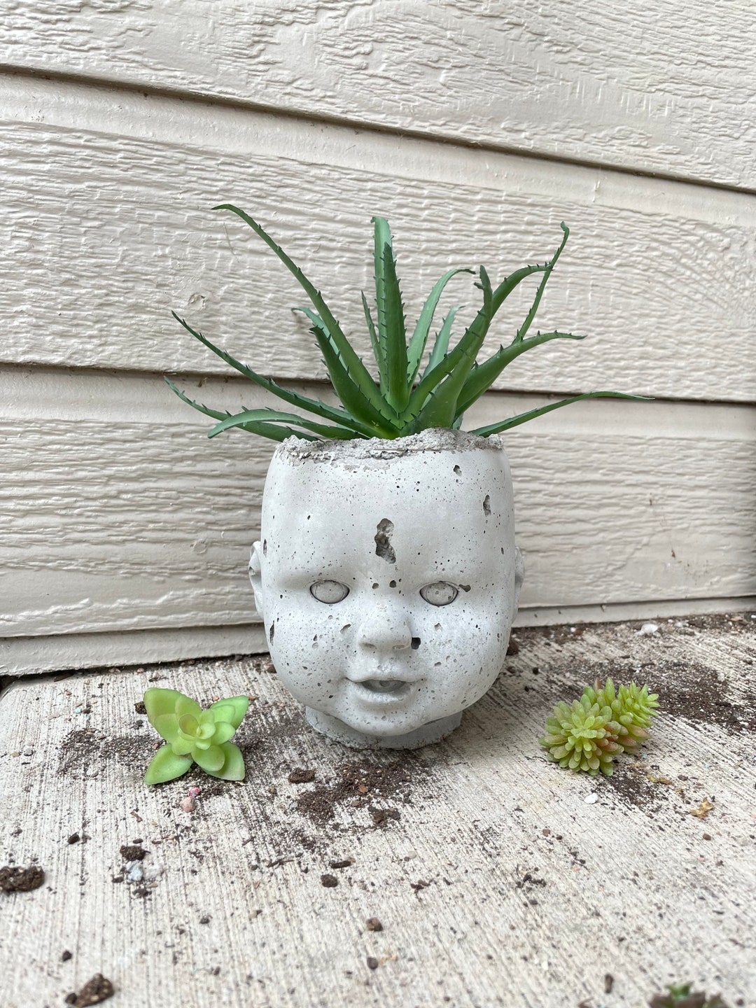 Large Concrete Baby Doll Head Planter: Garden Decor - Etsy