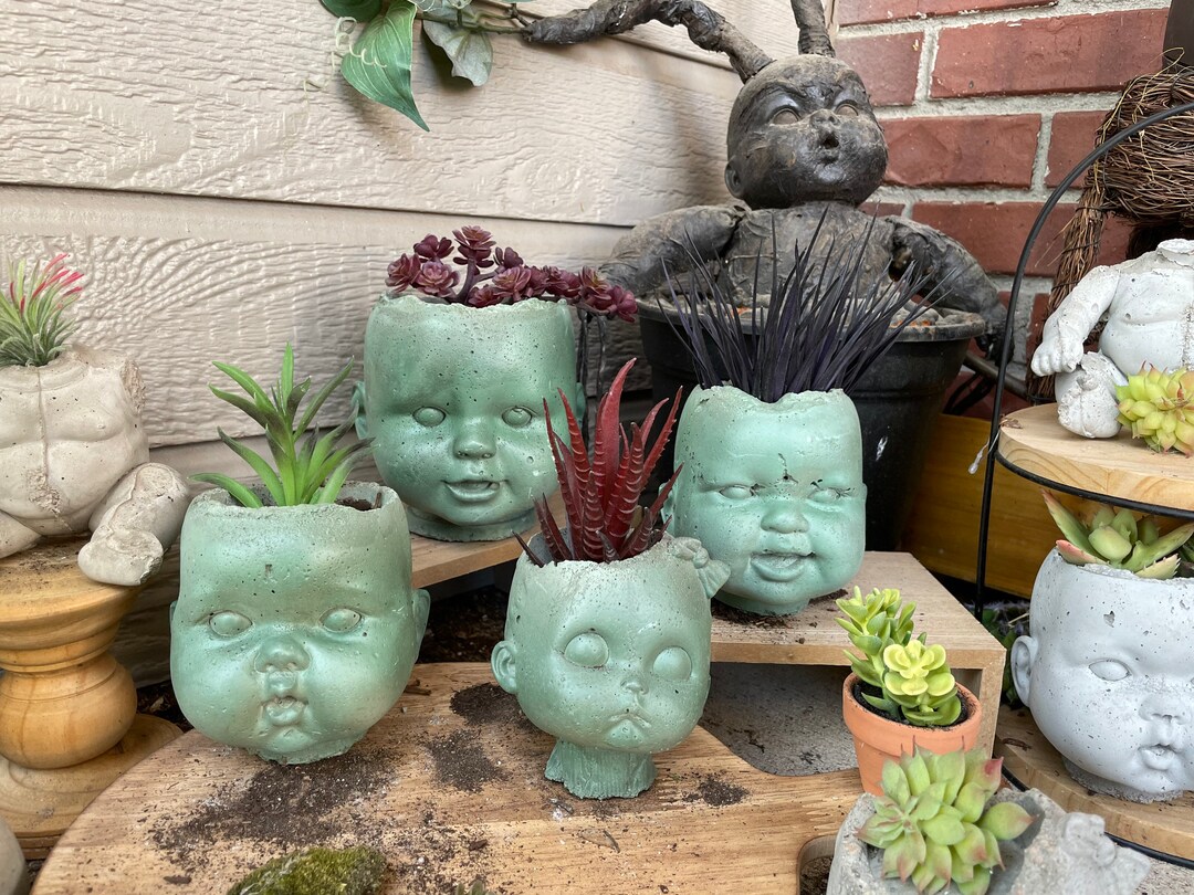 CHOOSE SIZE Zombie Babies Green Baby Doll Head Planters Garden - Etsy