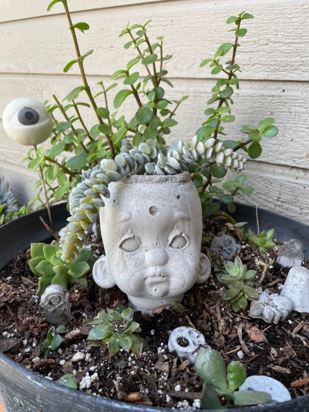 Clown Concrete Baby Doll Head Planter Decoration Garden Plant "chozo ...