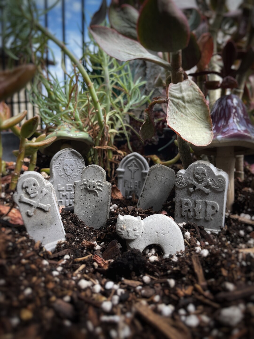 Mini Tombstones Concrete Garden Decorations Halloween Terrarium Plants ...