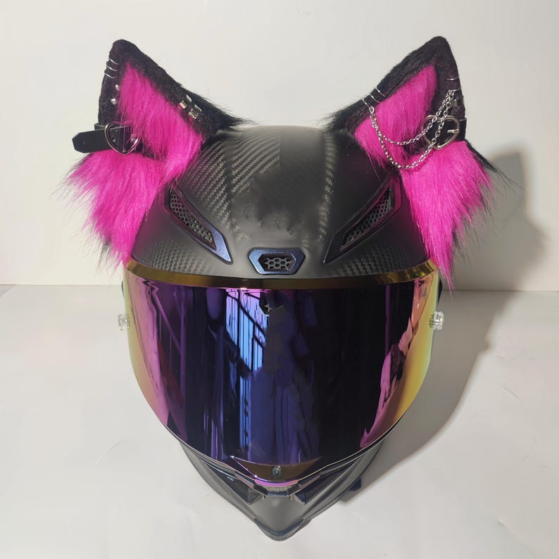 Red Furry Cat Ears: Pierced Motorcycle Helmet Accessory - Etsy