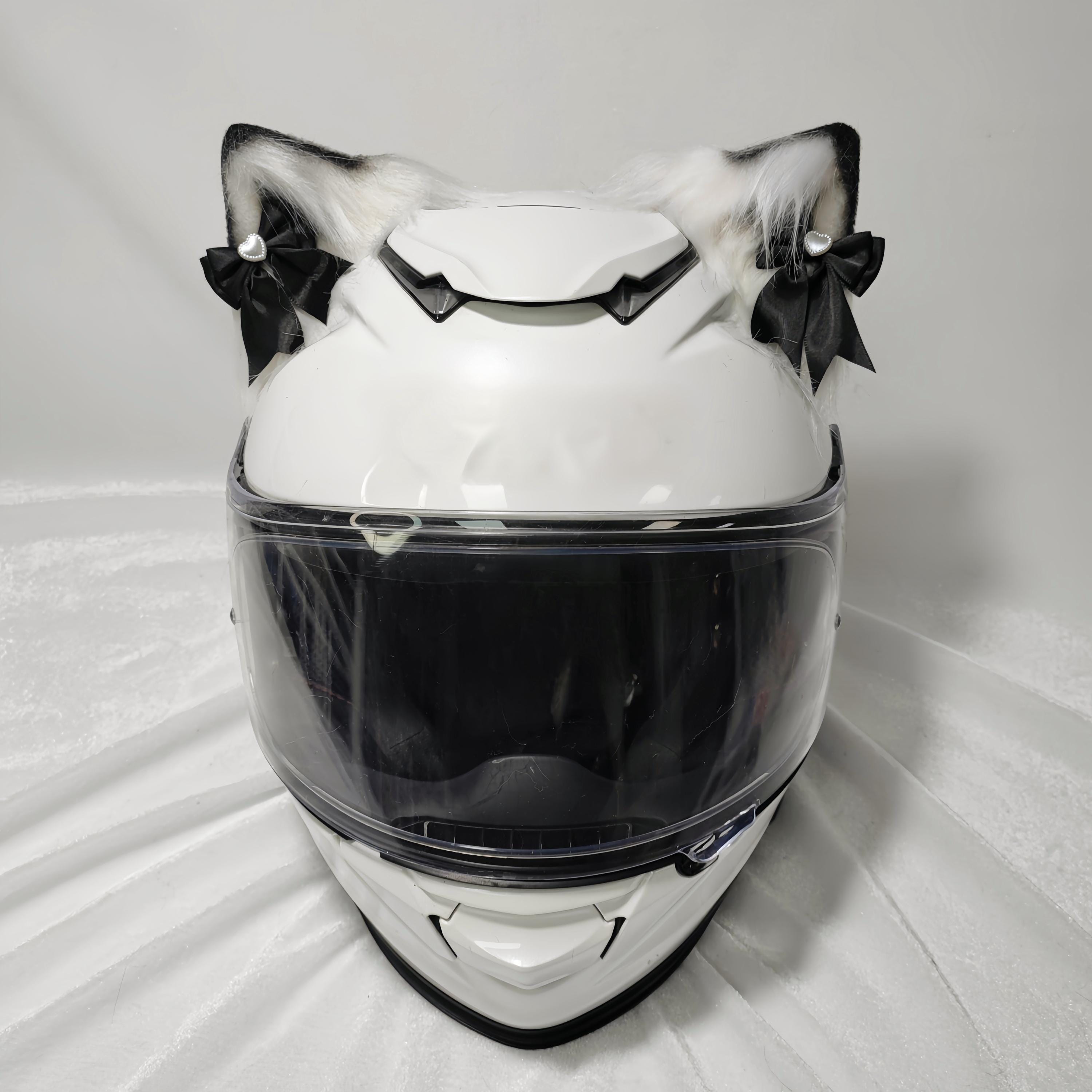 Kawaii Cat Ears Helmet Decor: Plush Bow Motorcycle/ski Helmet ...