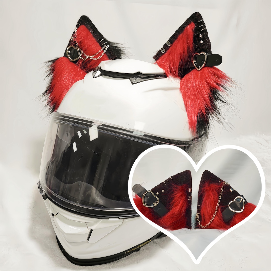 Red Furry Cat Ears: Pierced Motorcycle Helmet Accessory - Etsy