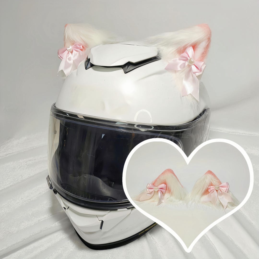 Kawaii Cat Ears Helmet Decor: Plush Bow Motorcycle/ski Helmet ...