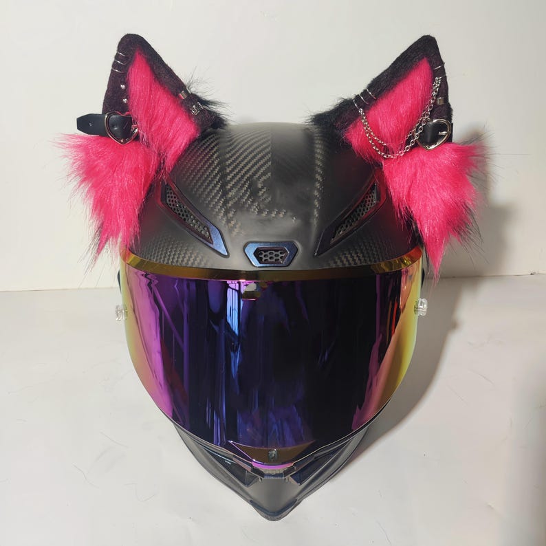Red Furry Cat Ears: Pierced Motorcycle Helmet Accessory - Etsy