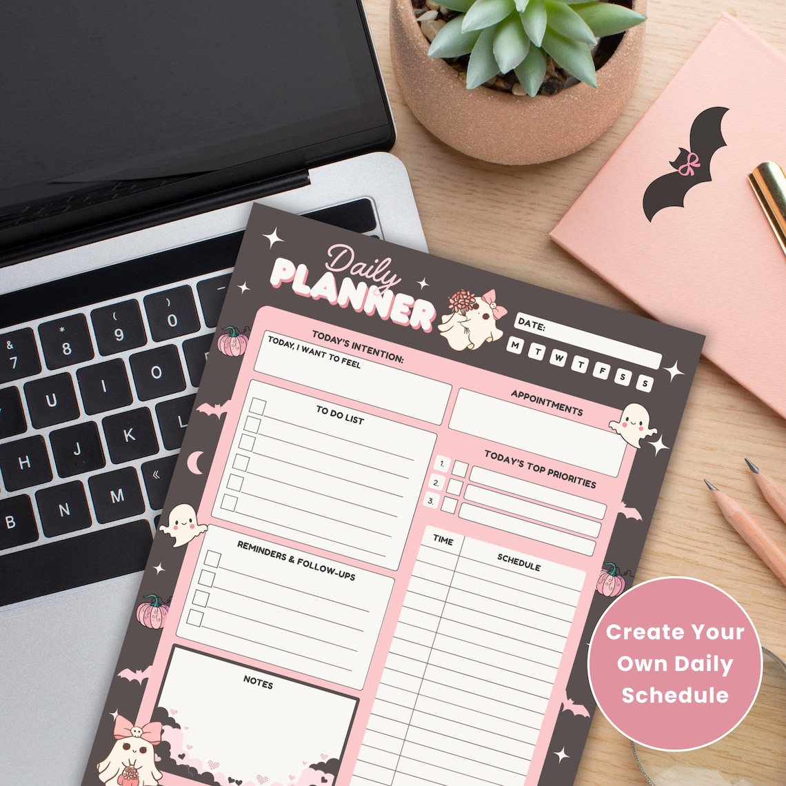 Kawaii Ghost Halloween Digital and Printable Planner, Dark Pastel To-do ...