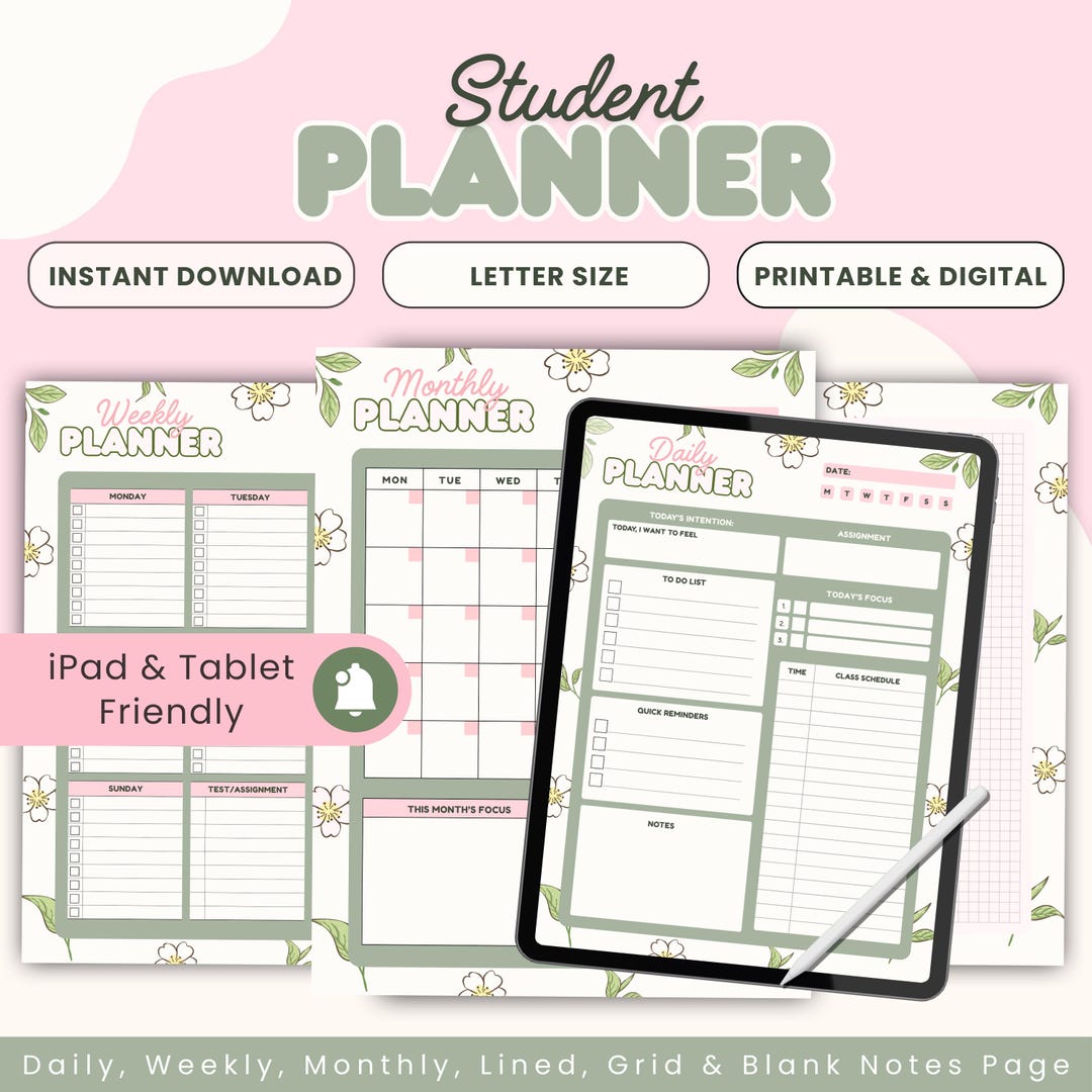 Student Academic Planner: Digital, Printable, Daily, Weekly, Monthly ...